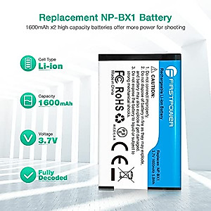 FirstPower NP-BX1 Battery 2-Pack and USB Dual Charger for Sony ZV-1 Sony Cyber-Shot DSC-RX100,DSC-RX100 II,DSC-RX100M II,DSC-RX100 III,DSC-RX100 IV,DSC-RX100 V/VII and Other Models