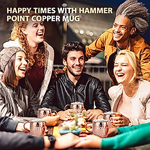 DOTGROUP Moscow Mule Mugs, Copper Mule Mugs Set of 4, Creative Hammer Point Copper Cups with Copper-plated Inner for Beer and Cocktail, 4 Cocktail Copper Straws, 1 Stirring Rod, 2oz/4oz Double Jigger