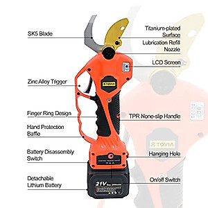 Cordless Pruning Shears, Electric Pruner with 7.5 Foot High Reach Extension Pole, 21V Lithium Battery, Titanium Plated SK5 Blades, 1.2 Inch Cutting Diameter, LCD Display Screen