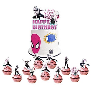 Spider girl Birthday Party Decorations,Pink Super Girls Decorations Includes Happy Birthday Banners,Cupcake Toppers,Balloons