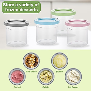 FORTHEAL Creami Pints and Lids for Ninja Creami, Pint Container & Lid, 4 Pack 16 oz, Fits NC299AMZ & NC300s Series Creamer Ice Cream Maker, with Ice Cream Spoon