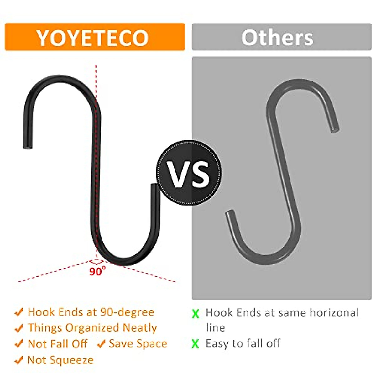 YOYETECO 10 Pack Purse Hanger Black S Hooks, Unique Twisted S Hooks Heavy Duty Bag Hanger, Closet Rod Hooks for Hanging Handbags, Purses, Belts, Scarves, Hats, Pots and Pans, Large 4.33 Inch