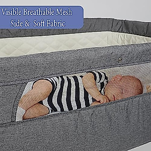 PEARLOVE 3 in 1 Baby Bassinet Bedside Sleeper, Bedside Crib with 6 Adjustable Height, Soft Mattress & Wheels, Portable Easy to Assemble Bassinet, Baby Cribs for Infant Newborn(Gray)