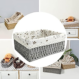 ＫＬＫＣＭＳ Multipurpose Rattan Storage Basket Decorative Baskets for Living Room Tabletop Bedroom, Medium Grey A