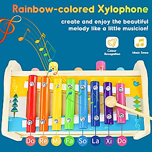 Fajiabao Montessori Toys for 1 2 Year Old Wooden Hammering Pounding with Xylophone Toddlers Learning Developmental Activity Game Birthday Gifts for Boys Girls Age 1 2 3 4