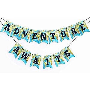 Going Away Party Decoration- Adventure Awaits Banner - Bon Voyage Retirement Farewell Party Supplies