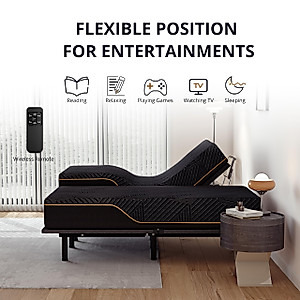 EGOHOME Split King Adjustable Bed Frame with Wireless Remote for Independent Head and Foot Incline, Metal Foldable Electric Bed Base for Zero Gravity, Anti-Snore, Easy Assembly, Double Twin XL