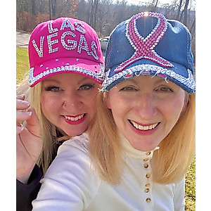 Popfizzy Bling Pink Las Vegas Hat for Women Rhinestone Hat, Bedazzled Baseball Caps, Distressed Hat, Fancy Bejeweled Hats, Sparkle Studded Ball Caps