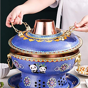 Kitchen Chafing Dishes Induction Hob Pans Creative Cloisonne Copper Hot Pot Household Old Beijing Hot Pot of Lamb Charcoal Copper Pot Best Gift (Color : Blue, Size : 36cm)