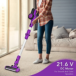 COSTWAY Cordless Vacuum Cleaner, 3-in-1 Handheld Stick Vacuum with 45-Minute Runtime & 2000mAh Rechargeable Battery, Wall-Mounted Lightweight Vacuum for Car, Pet Hair, Hard Floor & Carpet (Purple)