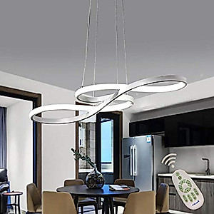 Modern LED Acrylic Chandelier Dining Room Dimmable 3000K~6500K Remote Control Pendant Lights Color/Brightness Adjustable Half Flush Mount Ceiling Hanging Lamp Fixture for Bedroom Livingroom Lighting