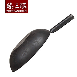 臻三环 ZhenSanHuan HandHammered Iron Wok Flat Bottom Induction Suitable (32cm IronHandle with Help)