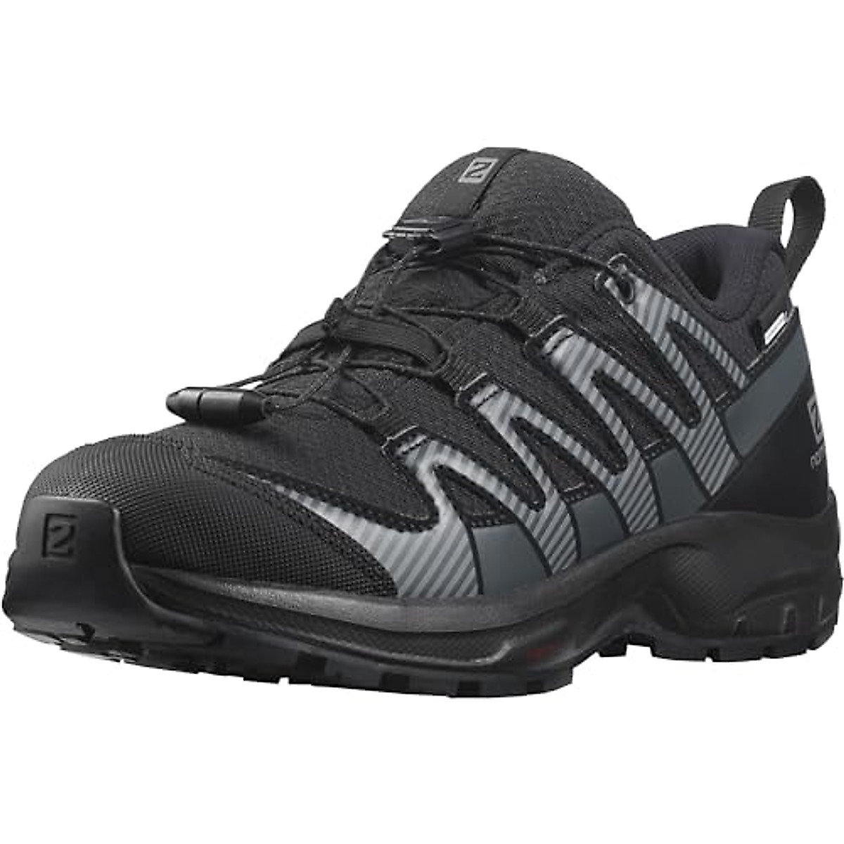 Salomon Junior XA PRO V8 CLIMASALOMON™ WATERPROOF Outdoor Shoes for Kids, Black / Black / Ebony, 2