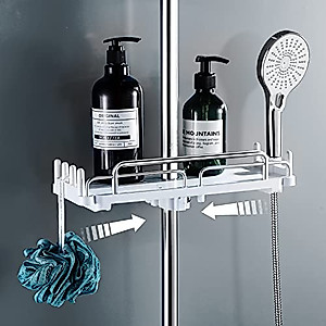RYKKZ Shower Shelf,Bathroom Organizer,Shower Caddy,Shower Organiser,Shower Rack For Shower Rod,Hanging Shower Organizer, Suitable For Shower Rods From 0.70'' To 0.98'',Retractable Drill-Free,Firm