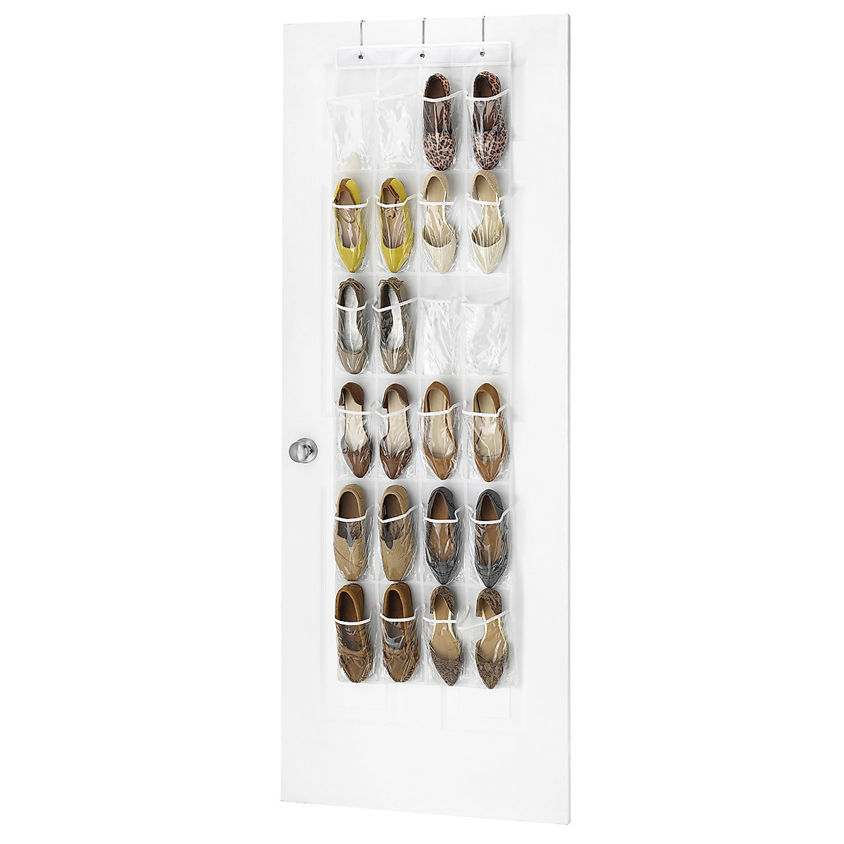 Whitmor Door Shoe Bag Hanging Organizer-12 Pair-24 Oversized Pockets, Clear