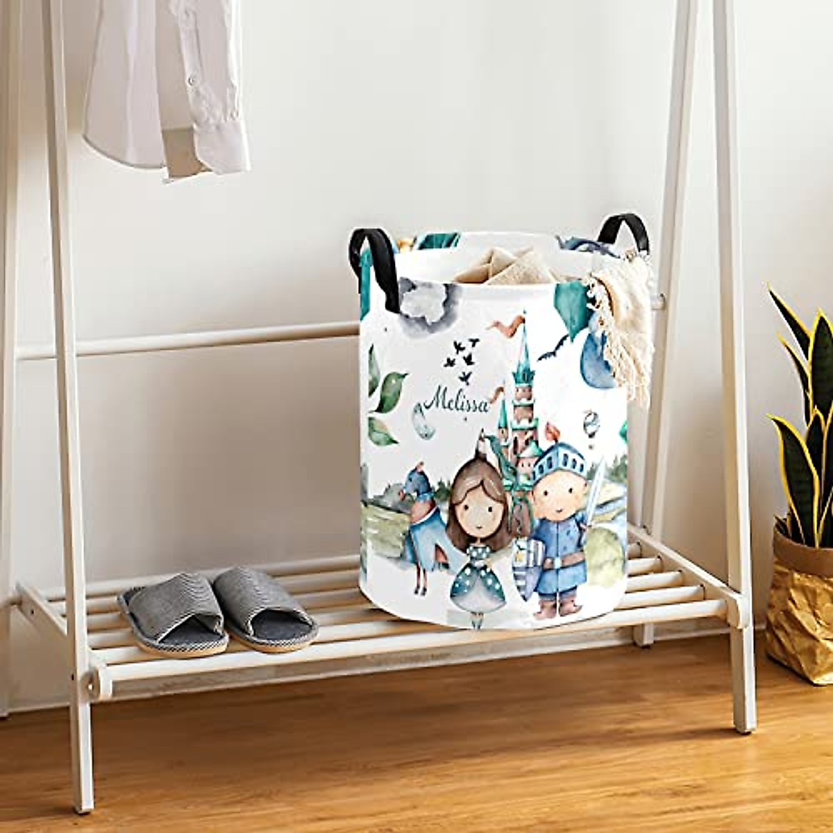 Personalized Laundry Basket, Knight Princess Castle Dragon Custom Storage Bins Laundry Hamper with Name Collapsible Toys Organizer Gift