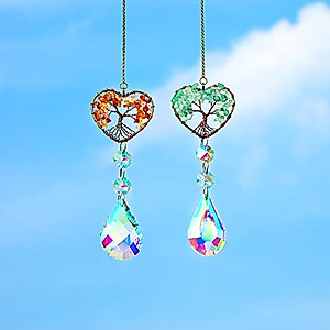 Pack 2 Crystal Prisms Suncatchers with The Tree of Life Ornaments Crystal Hanging Pendants Garden Sun Cather for Window Rainbow Decoration