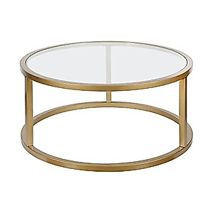 Parker 35'' Wide Round Coffee Table in Brass