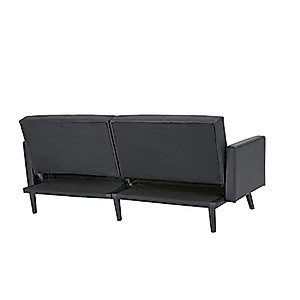 Naomi Home Black Futon Sofa Bed, Faux Leather Futon Couch with Armrest, Black Sofa Bed Couch with Metal Legs, Pull Out Sofa Bed, Reclining Small Couch Bed, Folding Small Couch for Living Room