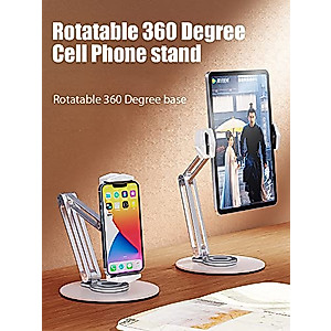 Cell Phone Stand, Adjustable Phone Holder, Rotatable 360 Degree Base Phone Stand for Desk, Adjustable Two Riser Foldable Phone Mount Compatible with iPhone Pro, XR, Plus, Samsung Galaxy, Google Pixel