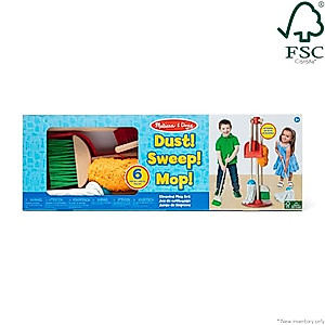 Melissa & Doug Dust! Sweep! Mop! 6-Piece Pretend Play Cleaning Set - Broom, Duster, Kid-Sized Cleaning Toys For Boys and For Girls