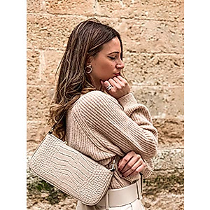 YALUXE Clutch Shoulder Tote Crocodile Genuine Leather Croc Retro Purse Handbag Zipper Closure for Women Classic