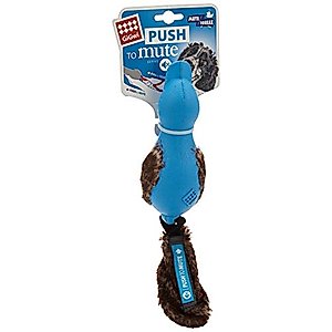 GiGwi Rubber Duck Dog Toy 'Push to Mute' Silent and Squeaky Toy Interactive with Plush Tail - Blue