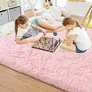 Quenlife Fluffy Rug for Living Room, Plush Shaggy 6x9 Rug for Bedroom, Soft Area Rugs Fuzzy Carpet with Anti-Slip Bottom for Kids Grils Room Nursery Home Decor, Pink