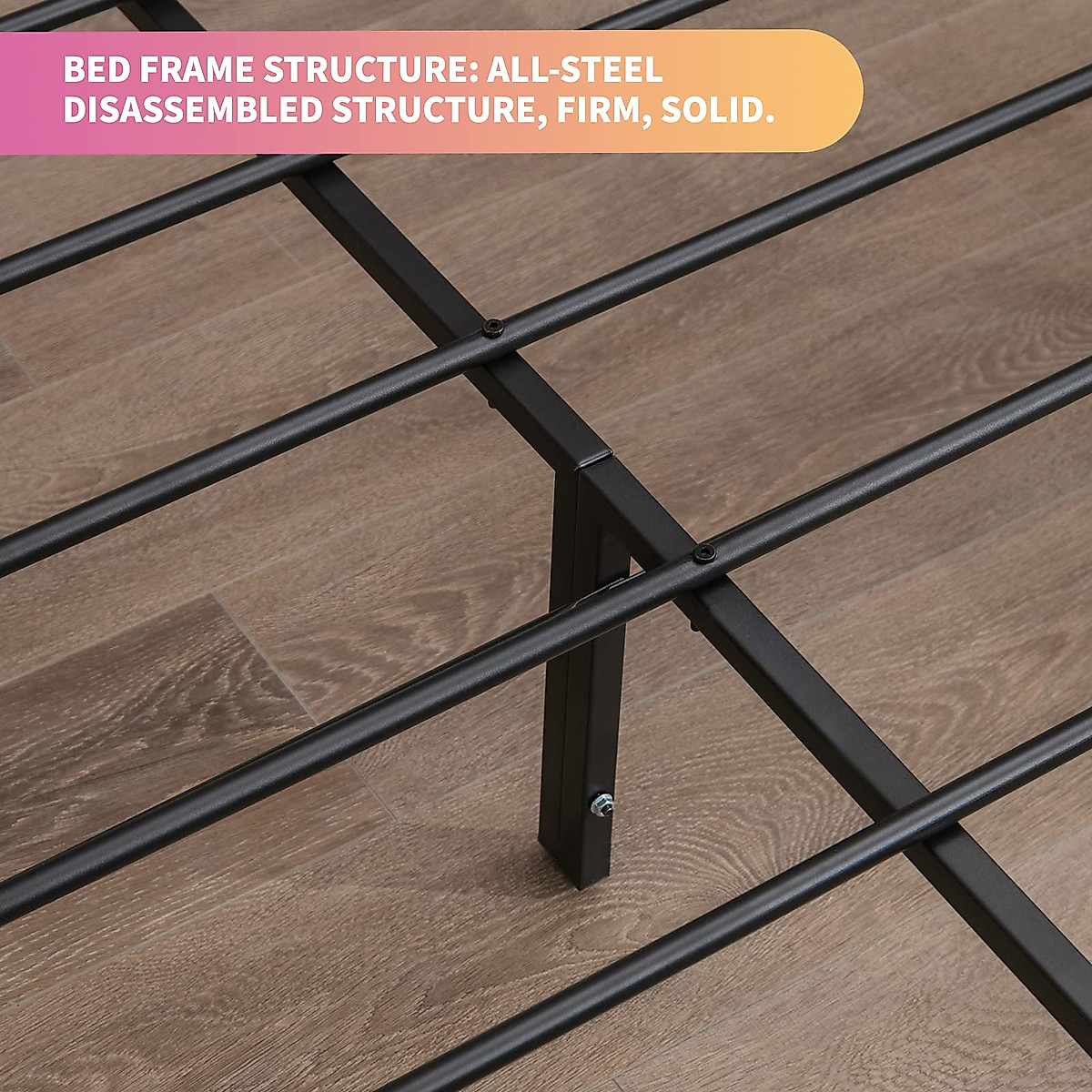 Mixoy Cal King Size Modern Metal Bed Frame with Linen Headboard, Platform Bed with Metal Slat Support, Noise Free, No Box Spring Needed(Cal King/Dark Grey)