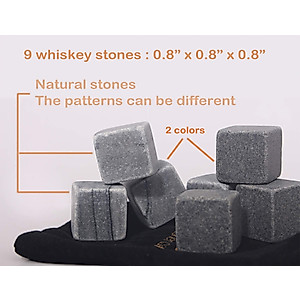 Whiskey Stones Gift Set Pack of 9 Whiskey Rocks in Engraved Wooden Gift Box, for Dad/Whisky/Bourbon Drinker, Men/Women Birthday Present, Barleo Malt°