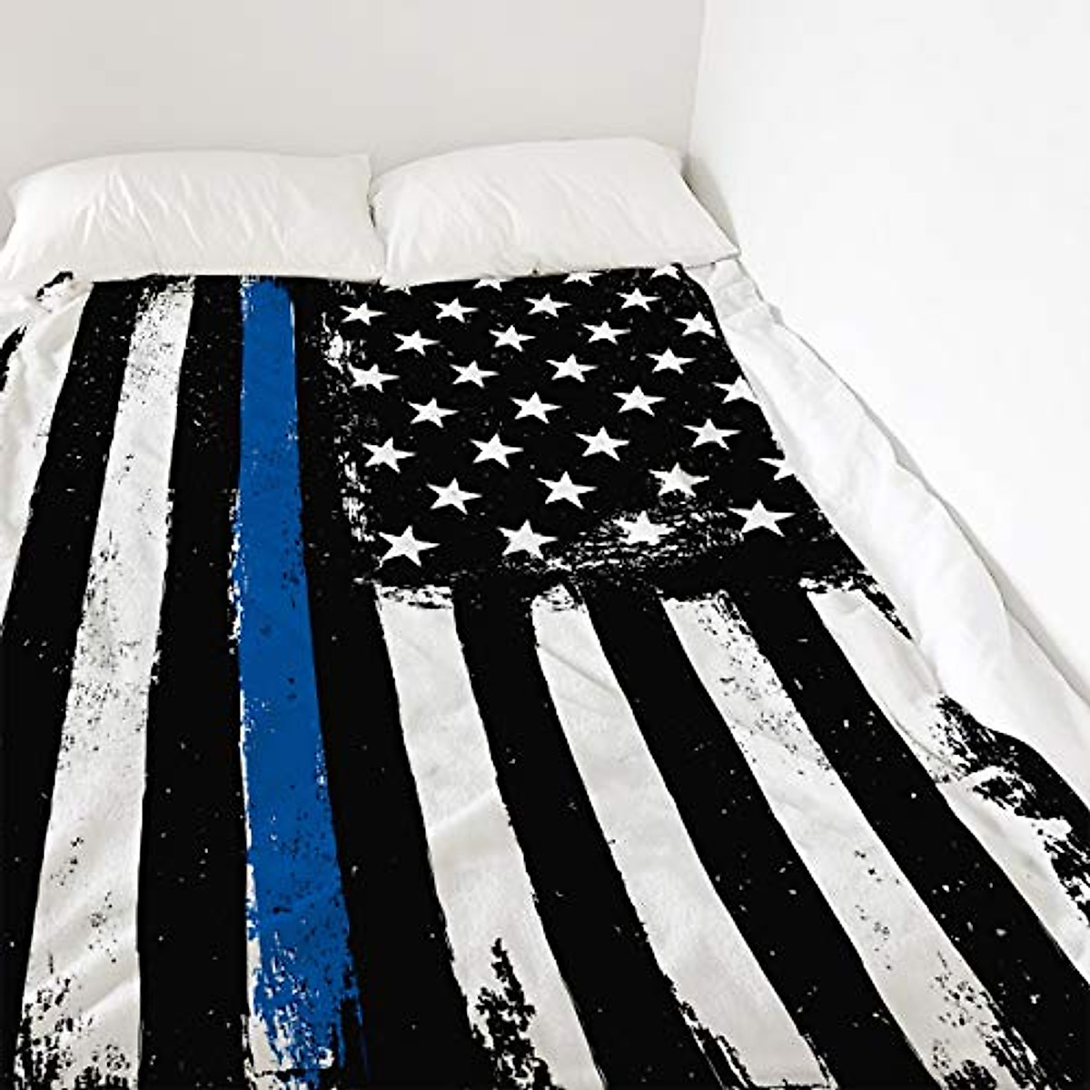 Cozy Warm Lightweight Throw Blankets, Soft Reversible Flannel Fleece Bed Throw Retro Glory Thin Blue Line American Flag Luxury Fuzzy Blankets for Adults/Girls/Kids/Boys/Dogs/Couch, 40"W x 50"L