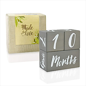 I'm Solid Wood Weekly Monthly Yearly Baby Milestone Age Blocks, Gender Neutral, Newborn Gifts & Keepsakes for Picture Props (3 Pcs/Grey)