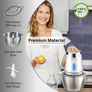 Food Processor Cordless Vegetable Chopper with 5 Cup Stainless Steel Bowl＆6000mAh USB Rechargeable Battery, Electric Garlic Meat Choppers BPA-free Baby Food Processors Blender Mincer, 2 Speeds (White)