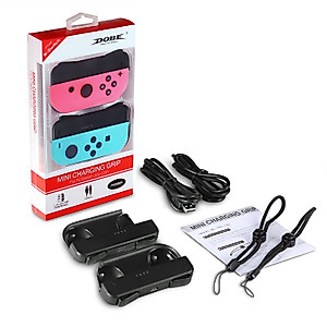 Mini Charging Dock Charger for Nintendo Switch Joy-Con with Low Battery Reminder and LED Charger Indicator - Black, 2 Packs