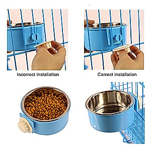 RUBYHOME Dog Bowl Feeder Pet Puppy Food Water Bowl, 2-in-1 Plastic Bowl & Stainless Steel Bowl, Removable Hanging Cat Rabbit Bird Food Basin Dish Perfect for Crates & Cages, Blue