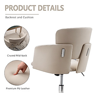 BERYTH Home Office Chair with Wheels, Adjustable Height PU Leather Ergonomic Computer Tilt Chair in Rocking Style, Modern Mid Back Swivel Vanity Task Chair for Office, Meeting, Study Room(Beige)