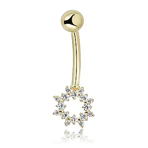 AVORA 10K Yellow Gold Simulated Diamond CZ Open Sunburst Belly Button Ring Body Jewelry (14 Gauge)