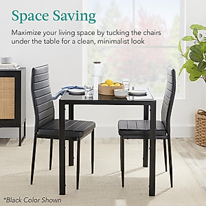 Best Choice Products 3-Piece Glass Dining Set, Modern Kitchen Table Furniture for Dining Room, Dinette, Compact Space-Saving w/Glass Tabletop, 2 Upholstered PU Chairs, Metal Steel Frame - White