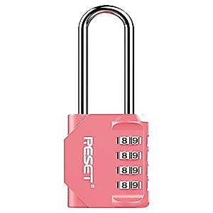 RESET-060 4 Digit Combination Padlock with 2.4 inch Long Shackle Combination Lock,Outdoor Waterproof Padlock,Indoor Padlock for School Locker Gym Locker Fence Gate Toolbox Pink