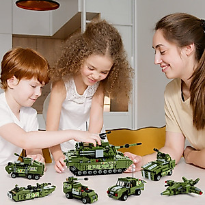 City War Military Tank Building Blocks Set, 6-in-1 Army Armored Force Construction Kit with Vehicles, Airplane, Boat, Creative Roleplay STEM Toy Gift for Kids, Boys Girls Ages 6+ (952 Pieces)