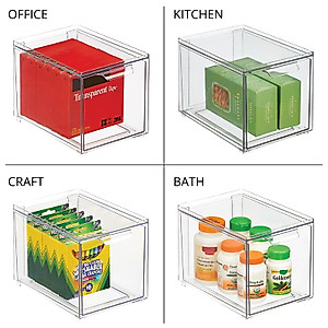 mDesign Plastic Closet Organizer Bin w/Pull Out Drawer - Slim Stackable Storage for Closet - Organization for Accessories, Bags, Totes, Small Linens, and More - Lumiere Collection - 2 Pack - Clear