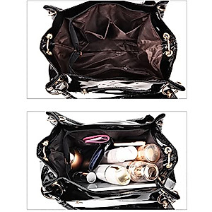 Women Patent Hobos Shiny Top-Handle Bags Chain Handbags Large Shoulder Bags for Ladies Sequin Purse (Patent BLack)