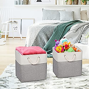 KEEGH Large Fabric Storage Baskets for Shelves 13x13x13 Foldable Storage Bins Linen Closet Organizer Bins with Handles Cloth Baskets for Organizing for Baby Nursery Closet Shelves Organization