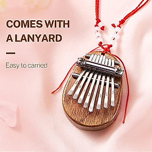 Mini Kalimba 8 Keys Thumb Piano Cute Portable Exquisite Oval Finger Piano Musical Instrument Sapele Wood Marimba Good Accessory Pendant Gift for Kids Adult Beginners