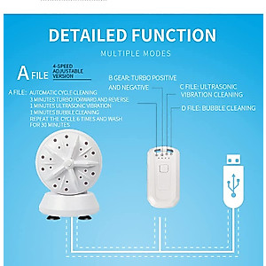 Ultrasonic Washing Machine, Double Power Version, 2023 Upgraded Portable Twin Turbo Washer, Portable Washing Machine with USB and Speed Control for Travel Business Trip or College, White - AB