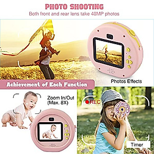 Kids Camera for Girls and Boys, Hacevida Kids Digital Camera with 1080P HD Dual Lens 8X Zoom 32GB TF Card, Toddler Camera Best Christmas Birthday Gifts for Toddler Kids 3 Years Old and Up