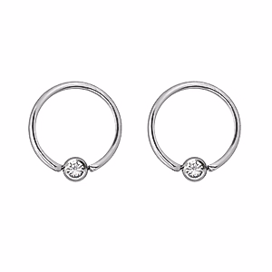 Forbidden Body Jewelry Pair of 16g 10mm Every-Day Surgical Steel Clear Jeweled Captive Bead Ring Body Piercing Hoops