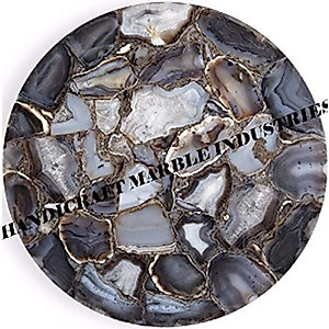 Grey Agate Stone Round 18" x 18" Inch Side Table Top, Corner Table Top Grey Agate, Natural Grey Agate Stone, Agate Side Table Round Table, Grey Agate Geode Table, Piece Of Conversation