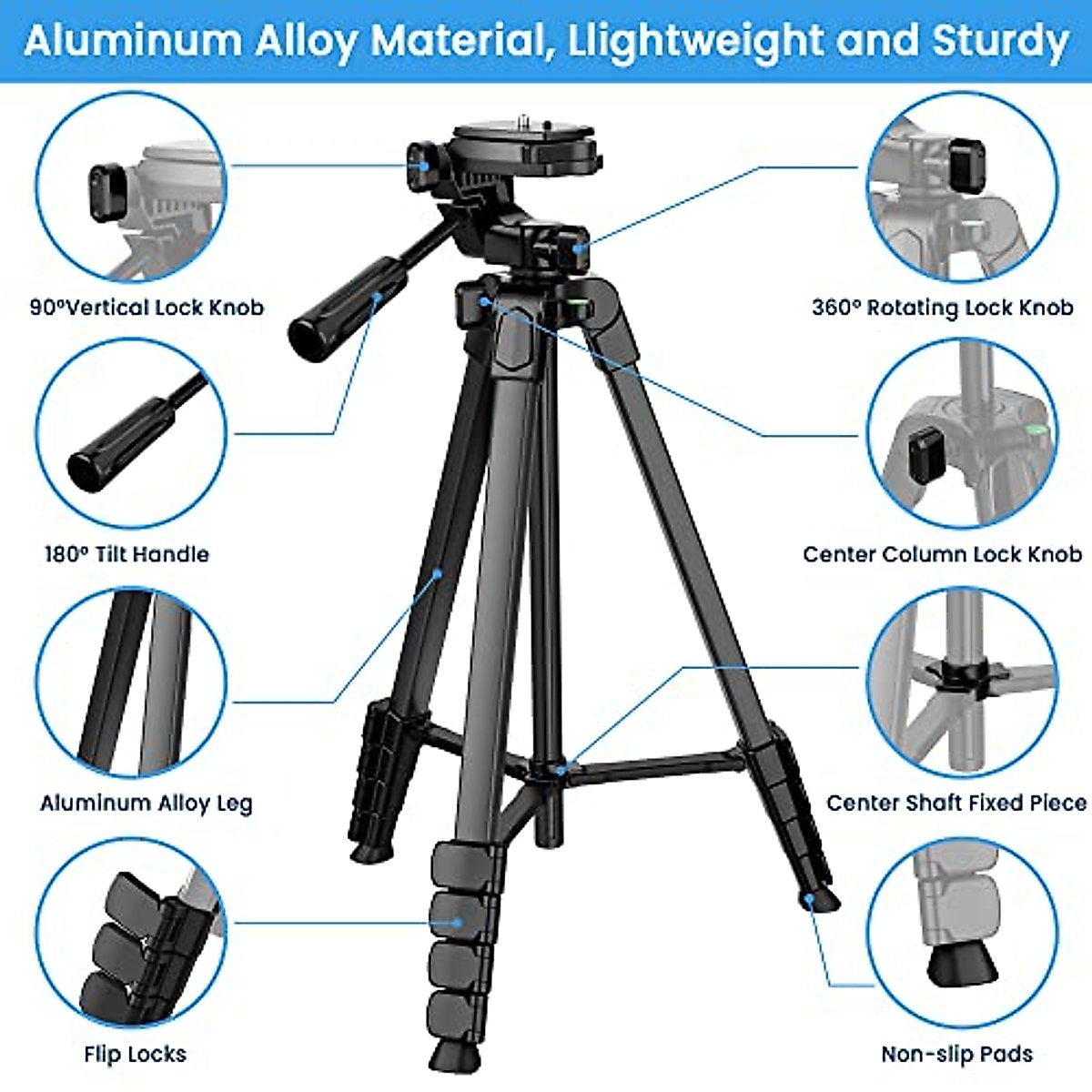 67" Phone Tripod, MACTREM Tripod Stand for iPad iPhone Tablet Camera with 2 in 1 Mount & Wireless Remote, Aluminum Extendable iPhone Tripod for Video Recording/Selfies/Live Stream/Vlogging