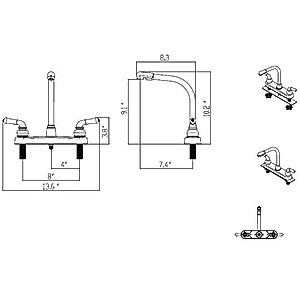 Empire Faucets RV Kitchen Faucet Head Replacement, Hi-Rise Faucet Replacement Head and Teapot Handles, White